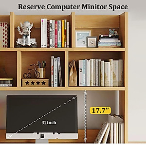 SUZEPER Wooden Desktop Bookshelf, Countertop Hutch Bookshelf, Comupter Desk Hutch Organizer with Shelves, Freestanding Bookcase for Home Office Dorm Room(39.4'', White)