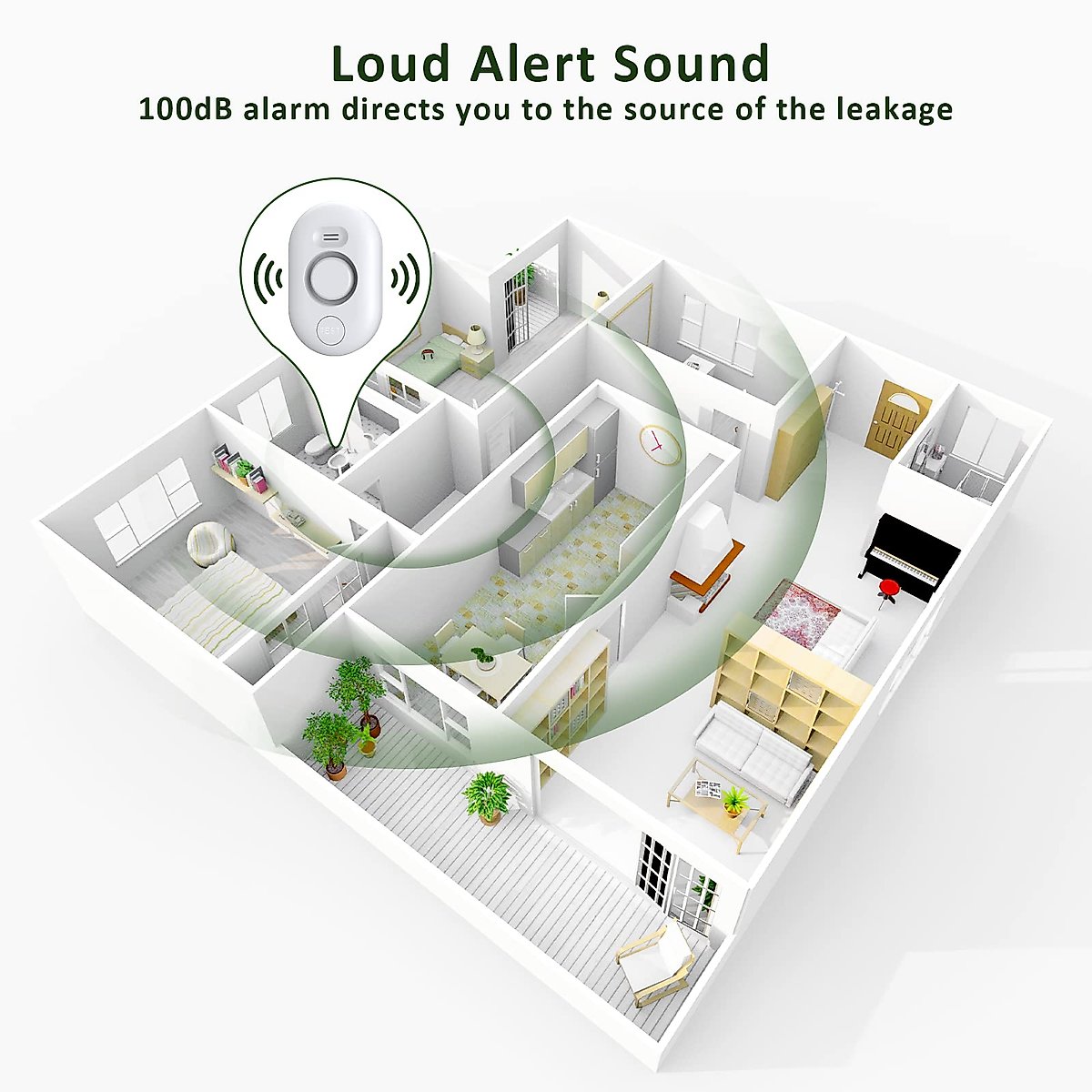 Water Leak Detector Sensor Alarm: Home Water Flooding Monitor Smart Sink Overflow Monitoring Adjustable Wet Moisture Alert Pipe Leakage Drip Detection Warning for Basement Floor