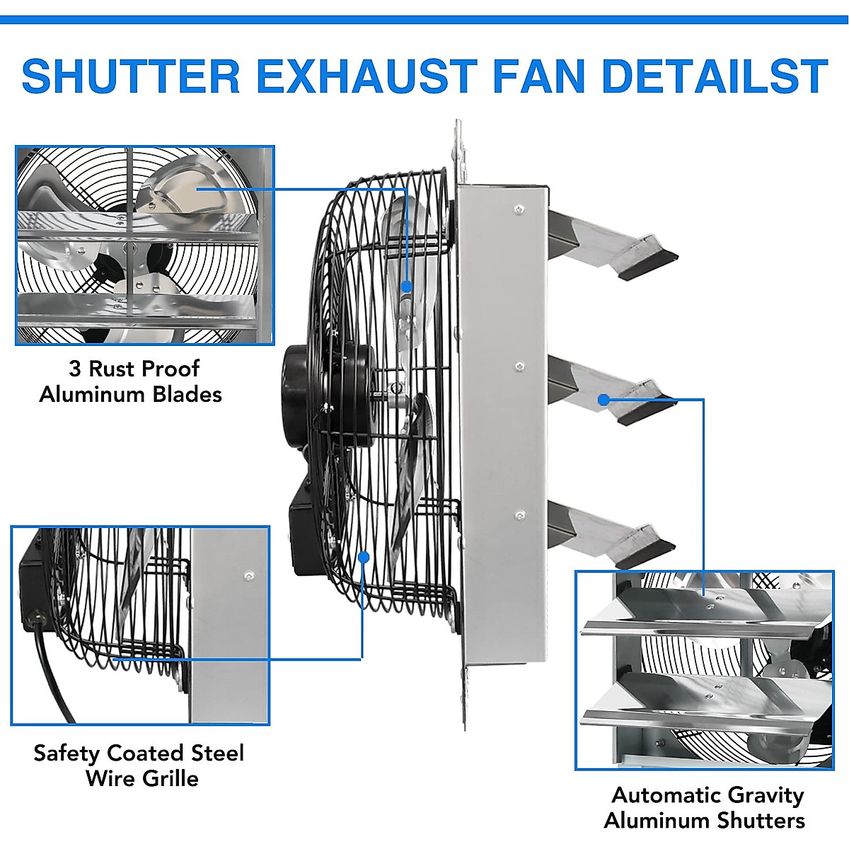 JPOWER 12 Inch Exhaust Fan Wall Mounted,Automatic Aluminum Shutter,Vent Fan High Speed 1800CFM For Garages And Shops,Greenhouse,Attic Ventilation,Upgraded Version