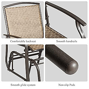 Tangkula Patio Glider, Outdoor Glider Chair with Steel Frame, Outside Porch Rocking Glider for Garden, Backyard, Poolside, Lawn (1, Brown)