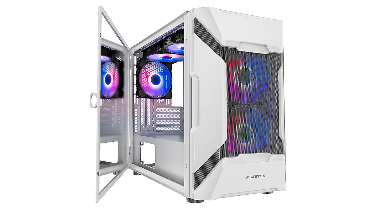 MUSETEX MATX Mid Tower Case with 5 ARGB Fans | White