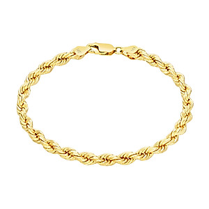 Nuragold 14k Yellow Gold 5mm Rope Chain Diamond Cut Bracelet, Mens Womens Jewelry 7" 7.5" 8" 8.5" 9"