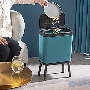 URALFA Slim Bathroom Trash Can with Lid, Narrow Garbage Can 4 Gallon Trash Can with Press Top Lid, Plastic Kitchen Trash Bin Dog Proof Trash Can for Bedroom, Toilet, Living Room, Office & RV, Blue