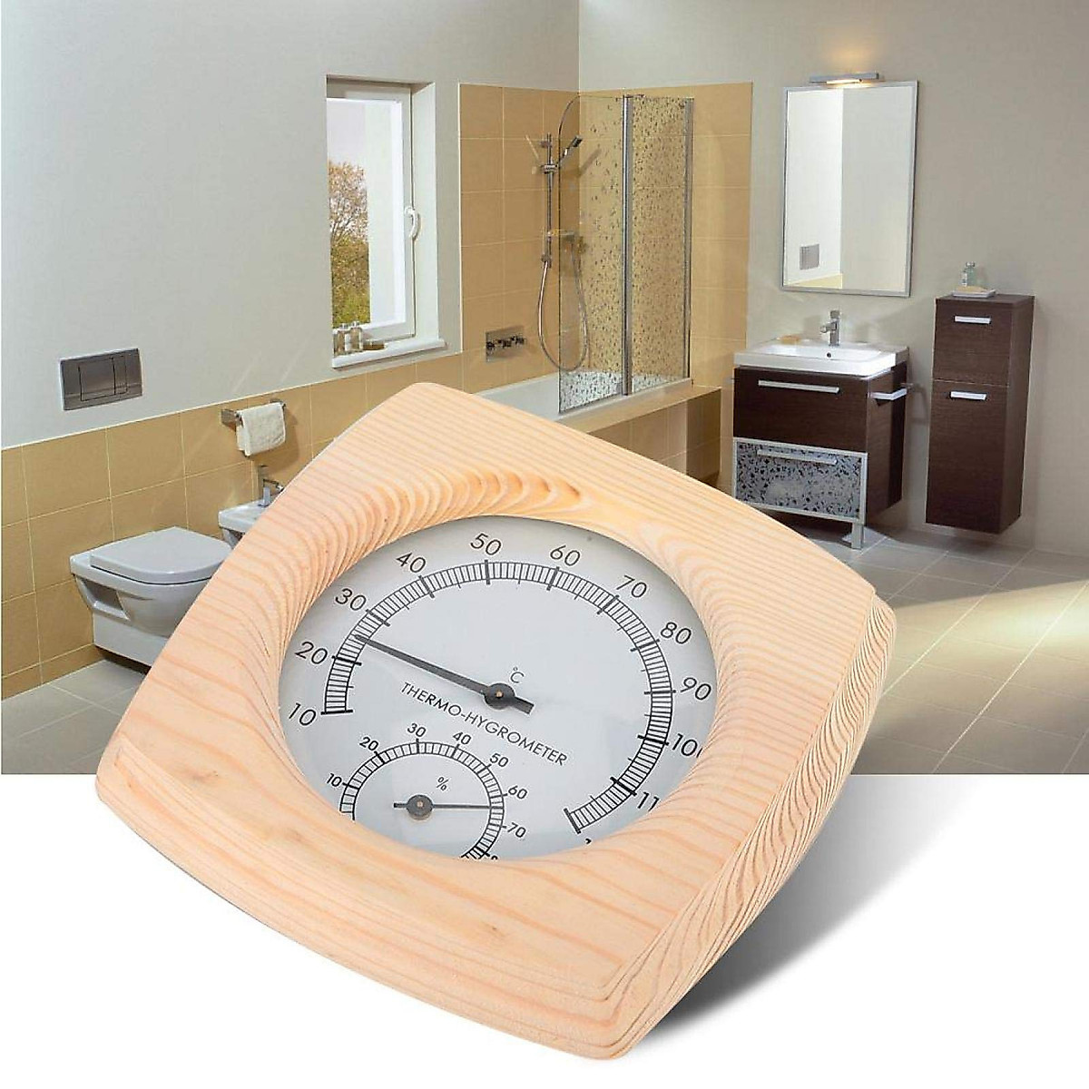 B18JPsF Wooden Sauna Thermometer,Sauna Room Hygrometer Thermometer Digital Sauna Temperature Meter Humidity Meter Used in Sauna Room, Bathroom, Hot Tubs Supplies etc