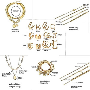 CONGYING 46 Pcs Gold Jewelry Set with 11Pcs Necklace, 11 Pcs anklet and 18 Pcs Earring Ear Cuff,6Hoop Earrings for Women Fashion Indie Costume Jewerly Pack for Friendship Party Gift