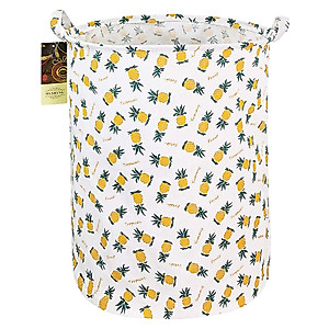 HUNRUNG Laundry Hamper,Large Canvas Fabric Lightweight Storage Basket Toy Organizer Dirty Clothes Collapsible Waterproof for College Dorms, Children Bedroom,Bathroom (Pineapple)