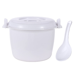 TiaoBug Portable Microwave Rice Cooker and Steamer Pot with Rice Paddle White Medium