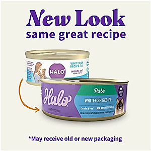Halo Adult Grain Free Wet Cat Food Pate, Whitefish Recipe, Healthy Cat Food with Real, Whole Whitefish, 5.5 oz Can (Pack of 12)