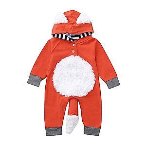 Infant Toddler Baby Boy Girl Hooded Romper Bodysuit Long Sleeve 3D Cartoon Fox Jumpsuit Outfits Set