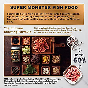 Ultra Fresh Monster Fish Food, Wild Sword Prawns, Floating Sticks for Oscars, Large Cichlids and Tropical Fish, Carnivorous Jumbo Stick 13.58 oz