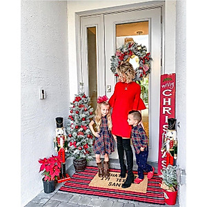 YINLUMY Christmas Buffalo Plaid Outdoor Doormat 23.6” x 51.2 Black/Red Checkered Rug,Cotton Hand-Woven Washable Front Layered Door Mats Reversible Fall Porch Rug for Farmhouse/Entryway/Patio