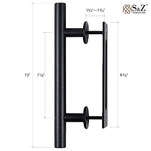 S&Z TOPHAND® 12 Inch Sliding Barn Door Handles Black Hardware, Set Black Powder Coated Finish Round Shape - Fit 1 3/8-1 3/4" Thickness Door Panel, Heavy Duty Solid Steel Gate (2, Black)