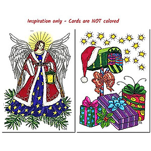 Art Eclect Christmas Coloring Cards for Adults, 12 Cards with 12 Unique Designs, 6 Red and 6 Green Envelopes Included (Christmas B1)