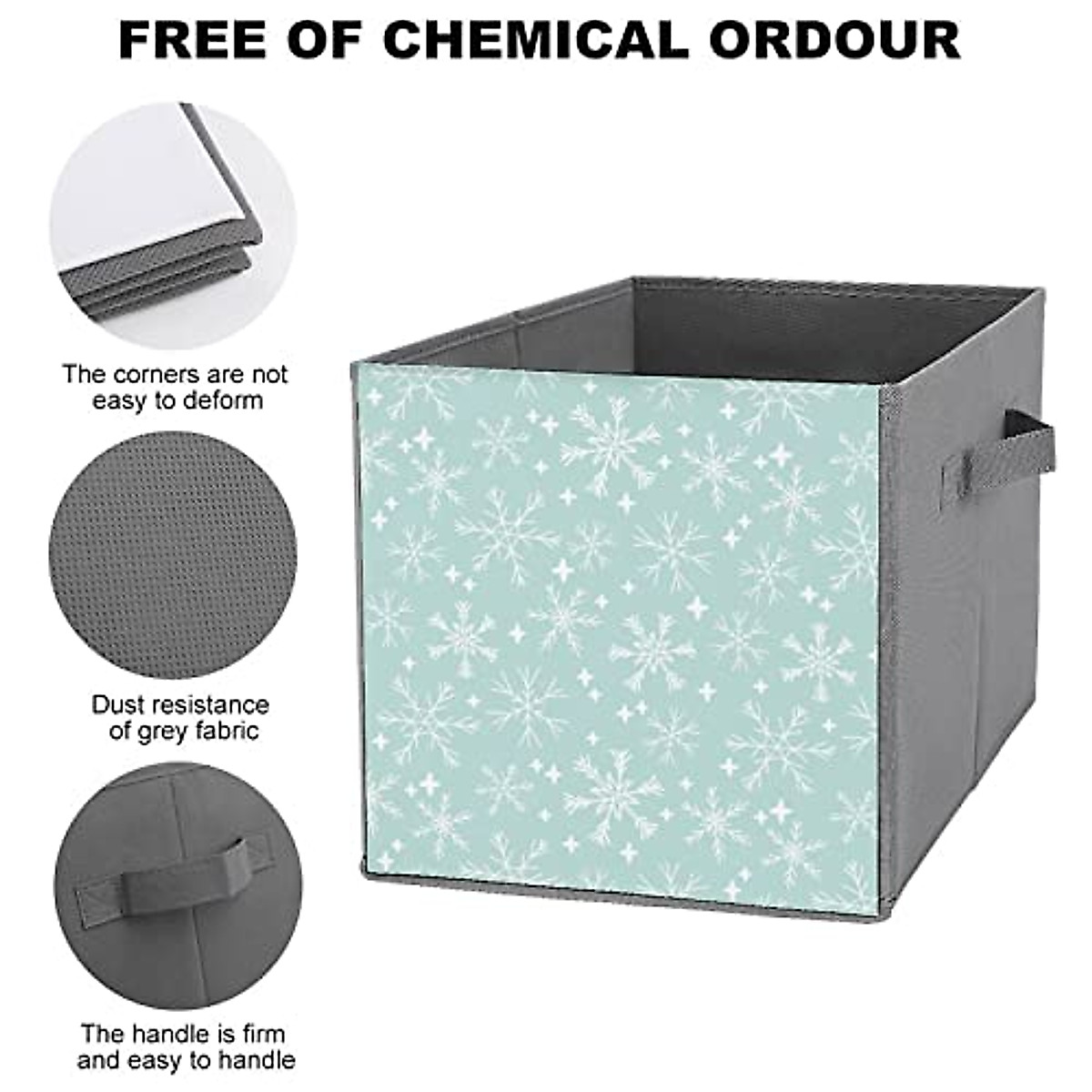 Mint Cute Winter Snowflake PU Leather Collapsible Storage Bins Canvas Cube Organizer Basket with Handles
