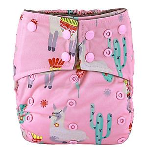 Sigzagor 3 AIll in One Cloth Diapers Nappies for Night AIO Sewn in Insert Reusable Washable (Flower Set)
