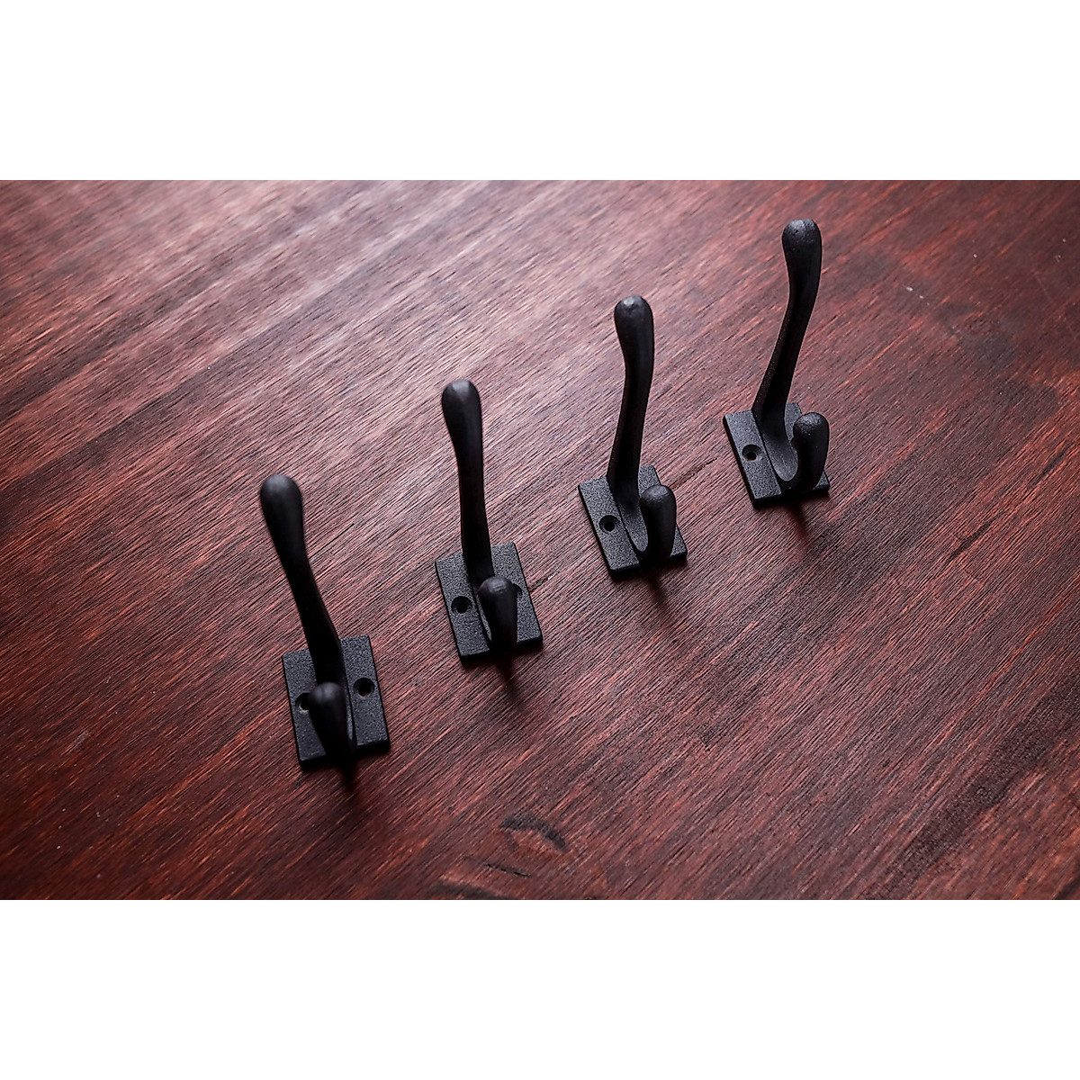 CRAFTSMAN ROAD Vintage Cast Iron Wall Hooks (Black Texture Finish, Set of 4) - Rustic, Farmhouse Coat Hooks | Great for Coats, Bags, Towels, Hats | Classic Stout