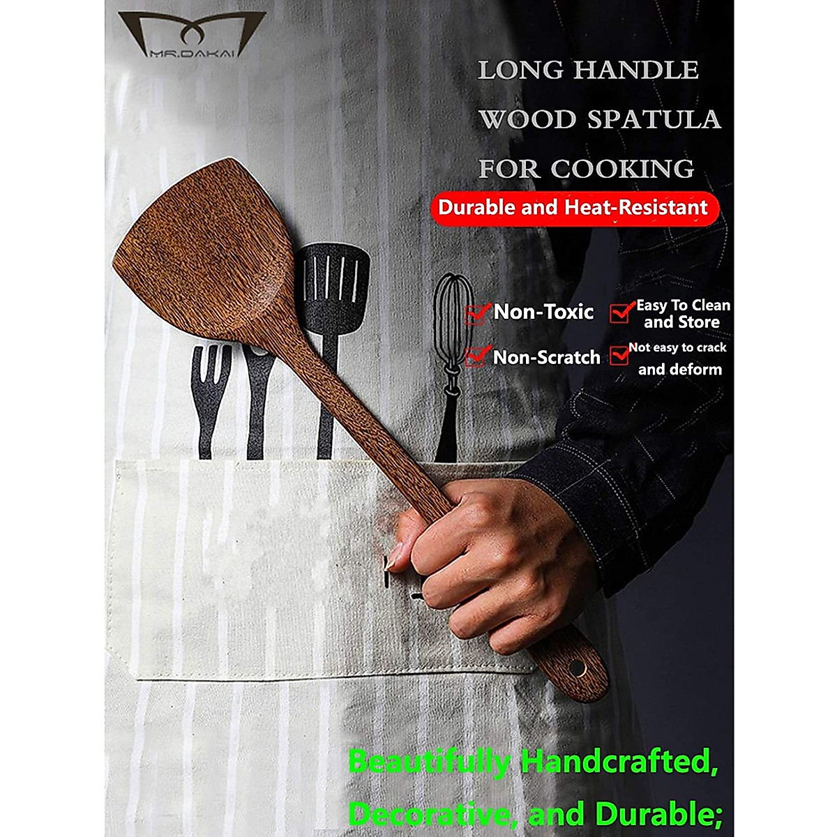 Wooden Spatulas for cooking - Set of 2 12.8 Inch 12 Inch Versatile Utensils, Wooden Spoons, Anti Scratch Non Stick Cookware, Eco Friendly, Wooden Wok Spatula Turner For Cooking