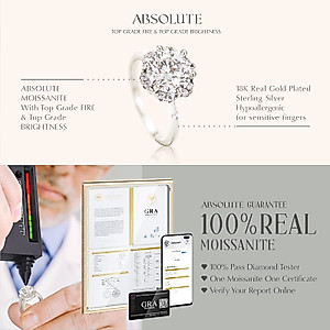 ABSOLUTE Moissanite Rings for Womens Engagement Rings 2 Carat Solitaire Rings 925 Sterling Silver Moissanite Wedding Band With Certificate Round Cut Mossinate Rings for Women Size #6