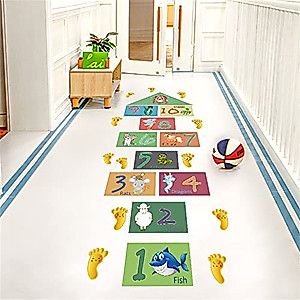 Hopscotch Game Wall Sticker Floor Decal, Cartoon Animal Digital Floor Wallpaper, Decoration for Baby Kids Room Nursery Kindergarten Classroom Playroom Decor Wall Decor (Hopscotch Game)