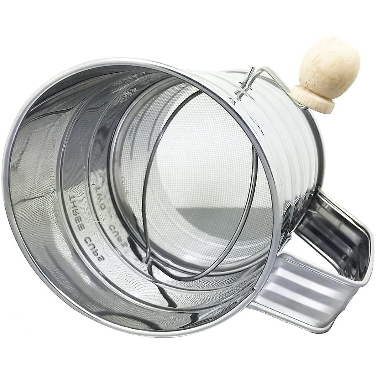 Zemensha Stainless Steel 3 Cups Flour Sifter for baking | Rotary Hand Crank Powdered sugar shaker and flour duster|