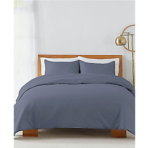 Lanwood Home 100% Cotton Sateen 450 Thread Count 3-Piece Duvet Cover Set Twin, Blue