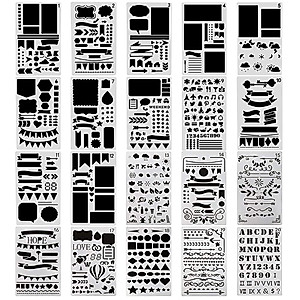 Journal Stencil 20 PCS Plastic Planner Stencils Set for Journal Notebook Diary Scrapbook DIY Drawing Card Template Journal Stencils, 4x7 Inch1