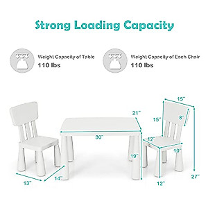 Costzon Kids Table and Chair Set, 3 Piece Plastic Children Activity Table for Reading, Drawing, Snack Time, Arts Crafts, Preschool, Kindergarten & Playroom, Easy Clean, Toddler Table & Chair (White)