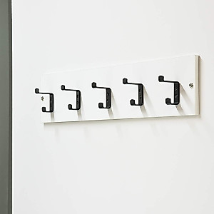 Amazon Basics Straight Steel Double Prong Coat Hook, Flat Black, 5-Pack