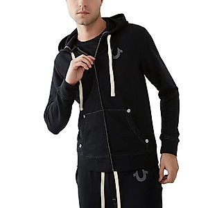 True Religion Men's Buddha Logo Zip Hoodie Sweatshirt, Black, L
