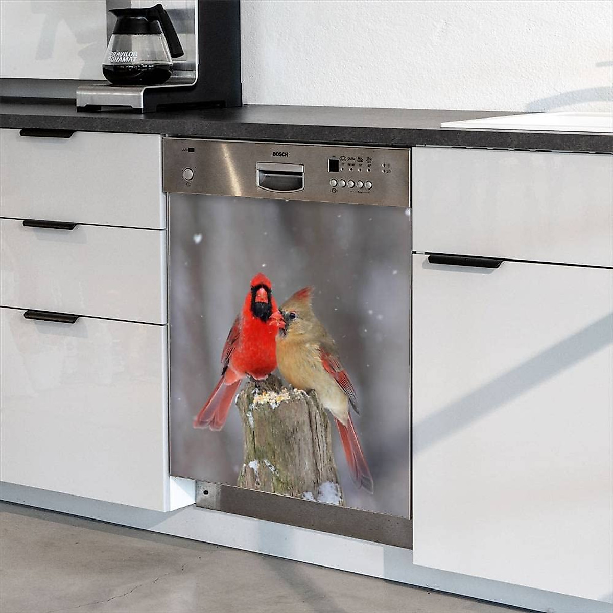 Dishwasher Magnet Cover Northern Cardinal Winter Magnetic Refrigerator Stickers Decorative Appliance Cover Fridge Panels Metal Door Garage 23x26in
