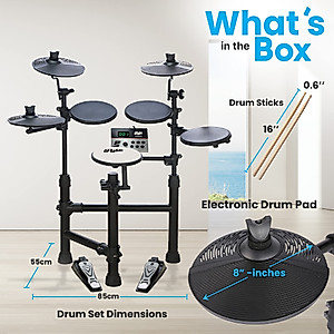 Pyle Electronic Drum Set-Portable Powerful Kit w Machine for Beginners Touch Sensitive Drum Pads, MIDI Computer Connection, Quick Setup Roll-Up Design (Mac & PC Compatible) (PTEDK50) Black