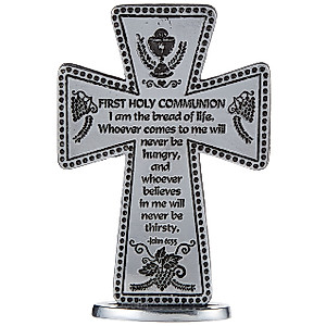 Cathedral Art (Abbey & CA Gift First Holy Communion Standing Message Cross, 3-Inch, Pewter, 1.50" x 2.25"