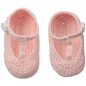 Jefferies Socks Baby-Girls Newborn T-Strap Mary Jane Crochet Bootie, Light Pink, Newborn