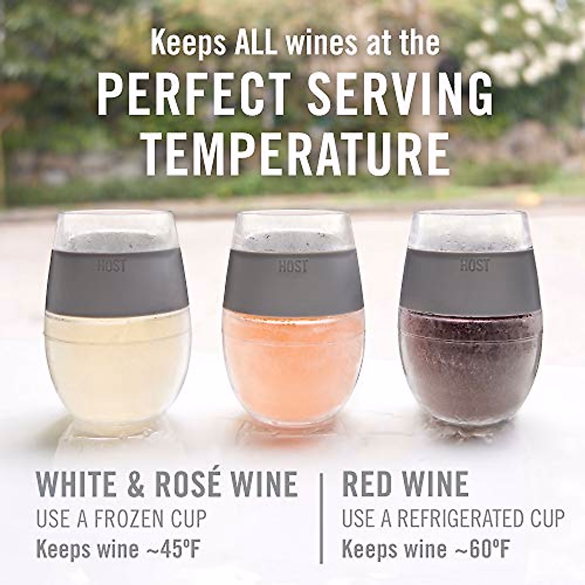 HOST Wine Freeze Cooling Cup, Plastic Double Wall Insulated Freezable Drink Chilling Tumbler with Freezing Gel | Wine Glasses for Red and White Wine, Set of 1, 8.5 oz, Coral