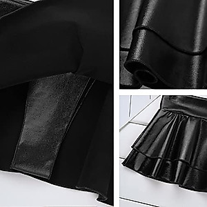 Yevin Latex Metallic Skirt for Women Sexy Pleated Mini Skater Skirt (Black)