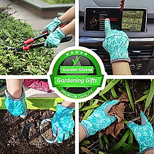 KLDOLLAR Leather Gardening Gloves for Women, Breathable Spandex & Thorn Proof, Garden Gloves for Weeding, Planting, Digging, Flexible Touch Screen Grip - Medium Green