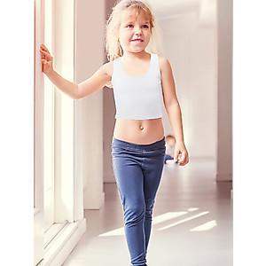 6 Pieces Girls Dance Tank Tops Racerback Crop Tank Tops Sleeveless Dance Top for Ballet Teens Gymnastics Dancewear (White, Gray, Navy, Green, Black, 9-10 Years)