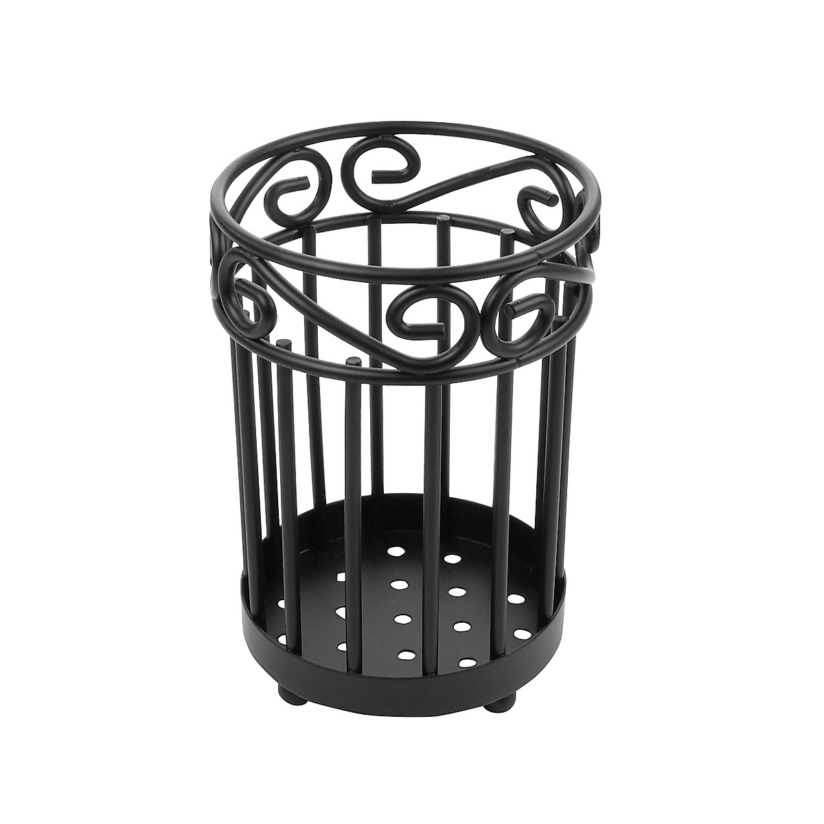 Spectrum Diversified Scroll Round Holder & Kitchen Countertop Organizer Stylish Cooking Utensil Crock for Traditional Kitchen Organization & Storage, Cutlery & Flatware Caddy, Black