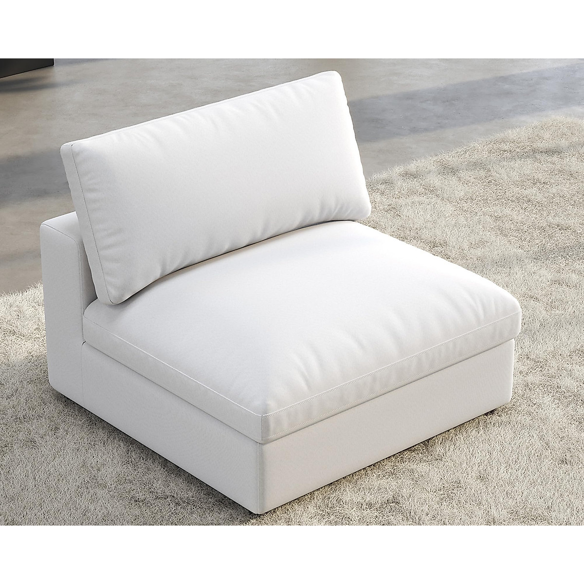 PaPaJet Modular Sectional Sofa, 38 Inches Down Filled Sofa Couch, Middle Seat, Comfy Couch for Living Room, White Linen