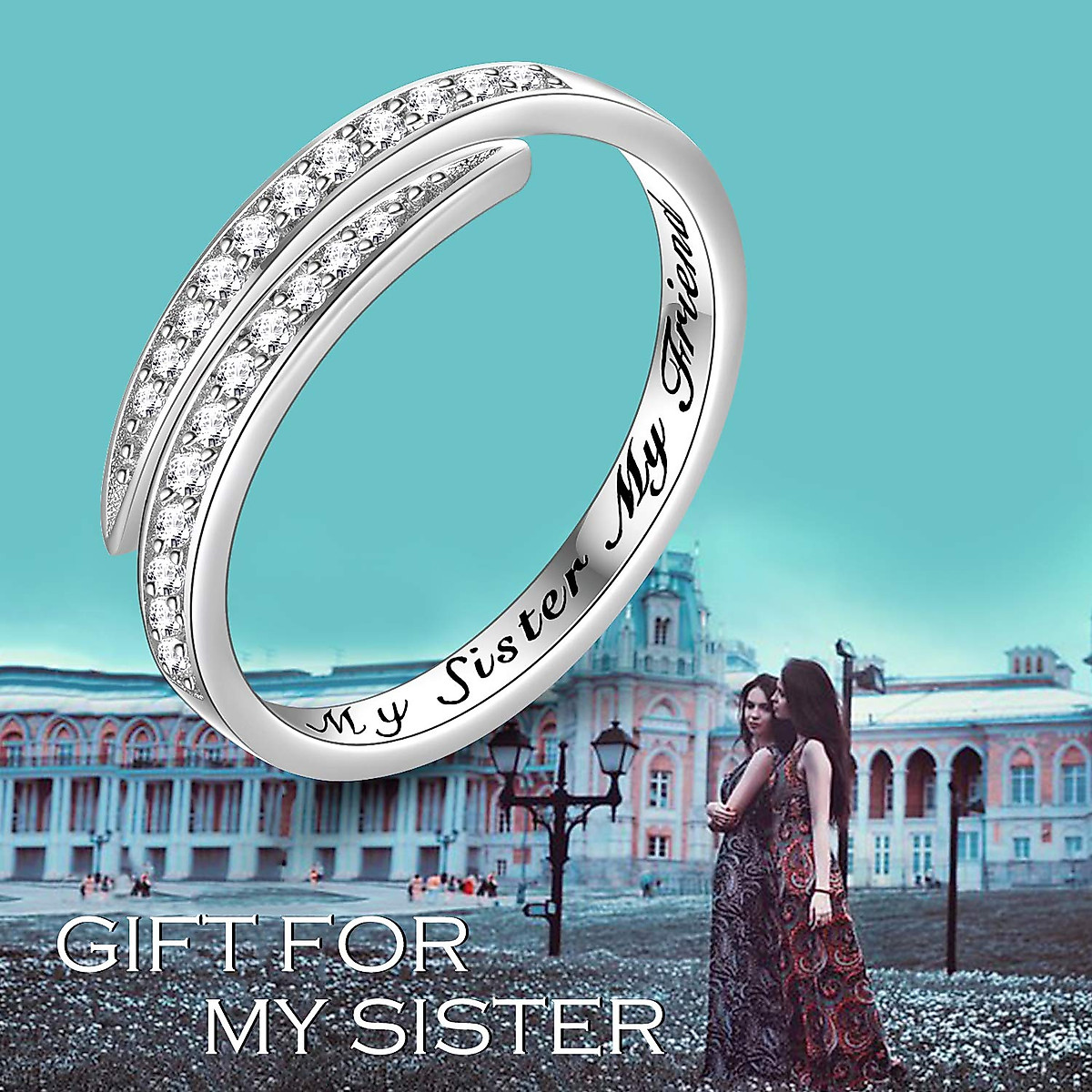 AXELUNA 925 Sterling Silver Sister Ring Adjustable My Sister My Friend Jewelry Gifts for Women