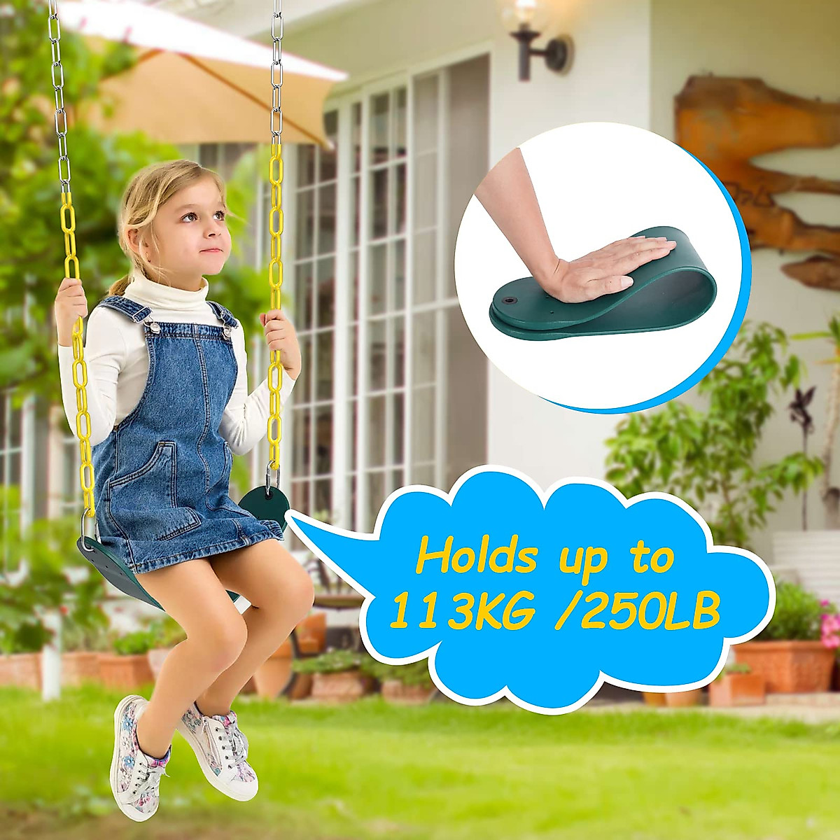 AGPTEK EVA Soft Plastic Swing Set, Seat with 66 Inch Heavy-Duty Rust-Resistant Chains, Suitable for Kids and Adults up to 250 lbs for Outdoors, Playground, Jungle & Gym