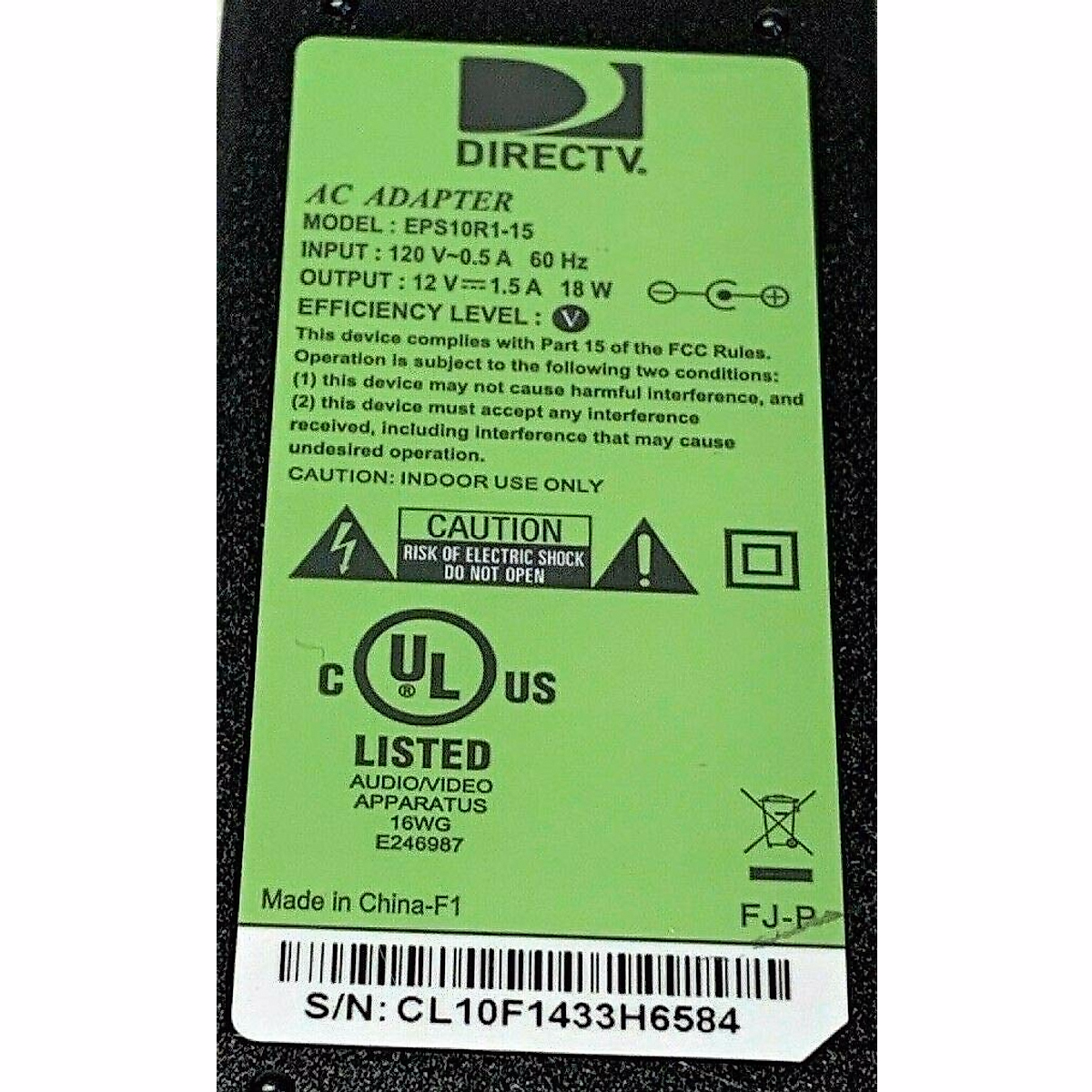 Original DirecTV H25 HD Receiver Power EPS10R1-15 AC Adapter 12V 1.5A 18W