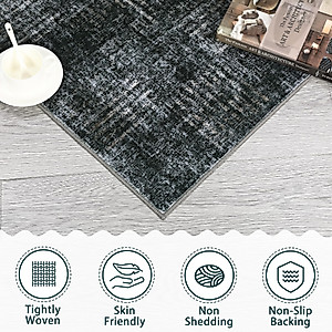 ROYHOME 8x10 Area Rug Machine Washable Rug for Living Room Plaid Checkered Indoor Accent Rug Stain Resistant Non-Slip Modern Abstract Aesthetic Floor Cover Carpet for Home Decor, Dark Grey