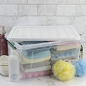 Pekky 6 Packs Clear Large Storage Containers Bins with Lid, Multipurpose 35 Quart Plastic Latch Box Tote