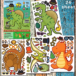 Dinosaur Stickers,Make Your Own Dinosaur Stickers,Make A Dinosaur Stickers DIY Stickers Dinosaur Party Sticker Craft Game,Dino Theme Birthday Party Favors for Kids (24 Sheets) (Make-A-Dinosaur Stickers)