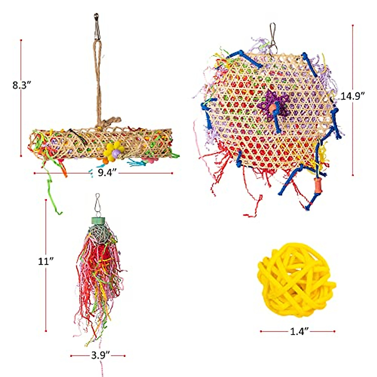 Kukaster Pet Bird Parrot Shredder Toys Set Colorful Bird Chewing Toys Foraging Shredder Toy Parrots Cage Accessories Hanging Toys for Small Lovebird Cockatiel Conures Parakeets Budgie