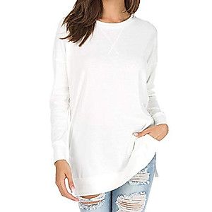 levaca Womens Fall Long Sleeve Sweatshirt Side Split Loose Casual Tunic Tops White L