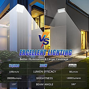 2 Pack 200W LED Flood Light, Super Bright Outdoor Stadium Lights, 20000LM 7000K Daylight Adjustable Lighting Angle, IP67 Waterproof Security Outdoor Flood Lighting for Yard, Stadium, Garden, Lawn