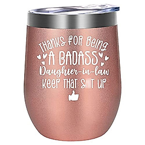 Fairy's Gift Funny DIL Wine Tumbler Cup, Daughter in Law Gifts from Mother in Law - Daughter in Law Birthday Gifts, Badass Best Daughter in Law Mothers Day Gifts, Future Daughter in Law Gift