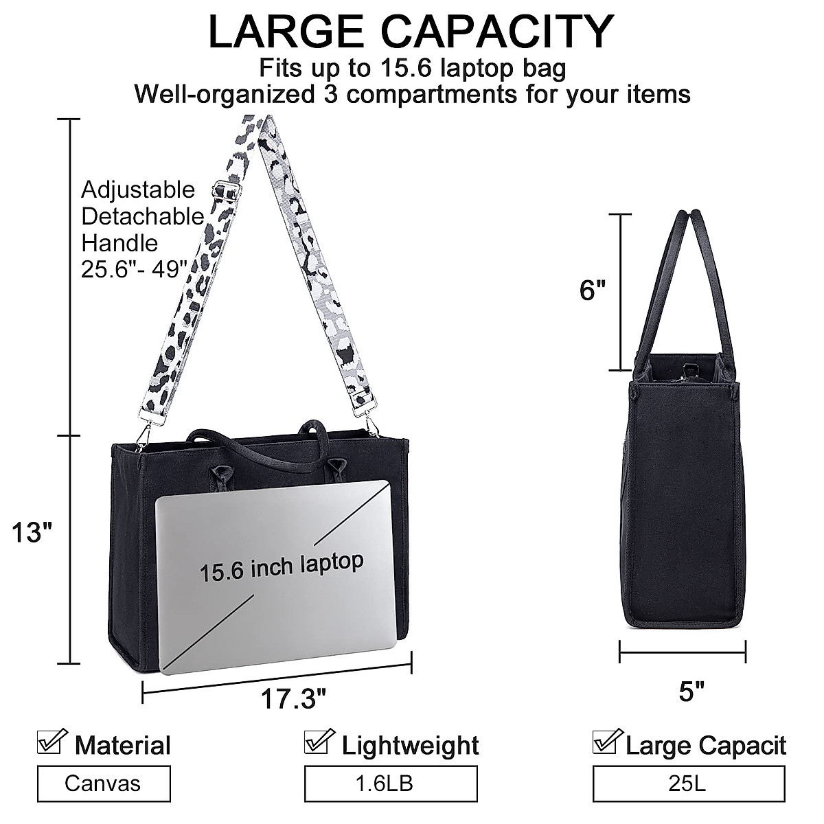 Laptop Tote Bag for Women Work Shoulder Bags 15.6 inch Canvas Laptop Computer Purse Messenger Teacher Handbag Business Office Briefcase(Leopard print)